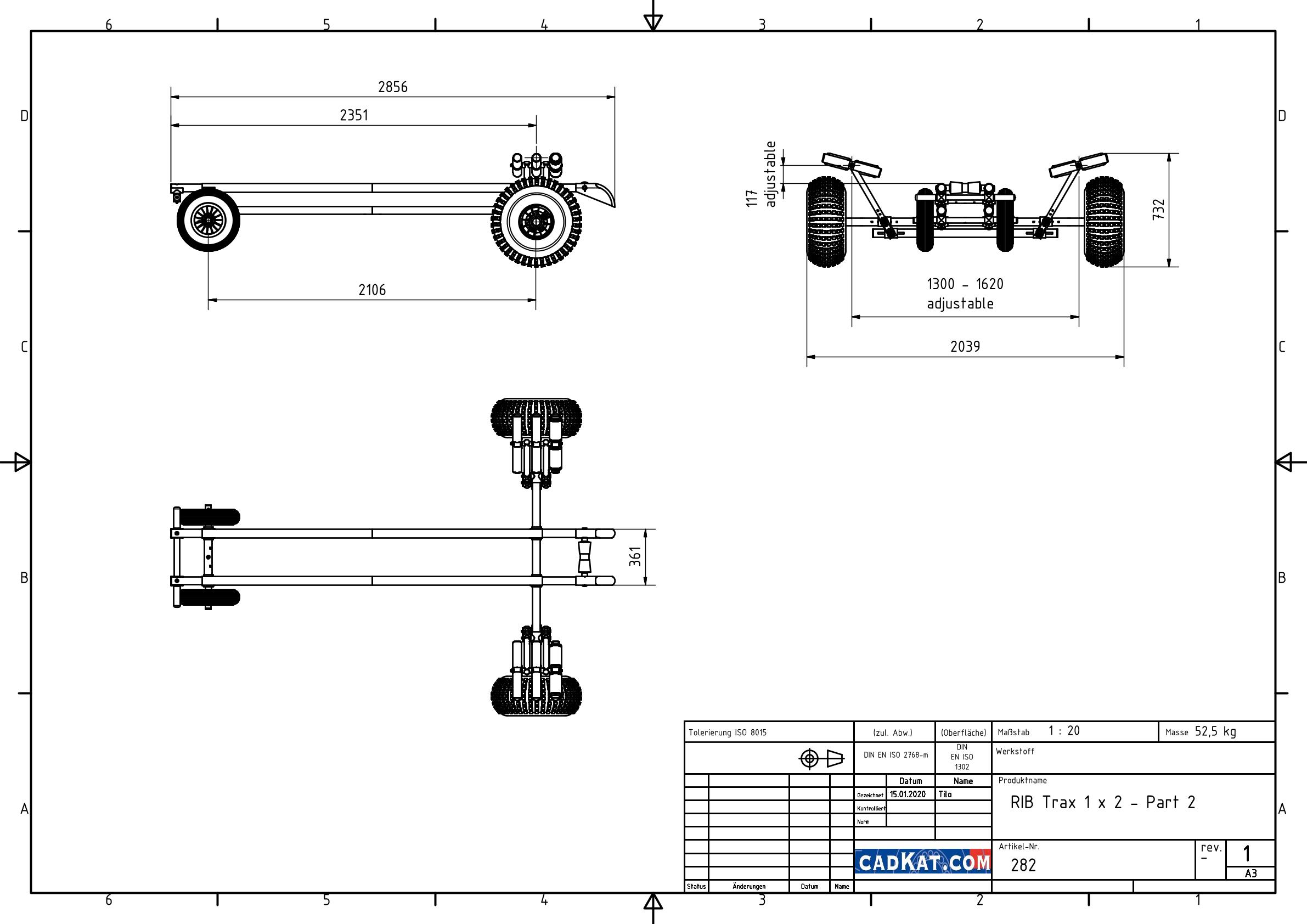 RibTrax 1x2 - EuroTrax launching trolley for rubber boa